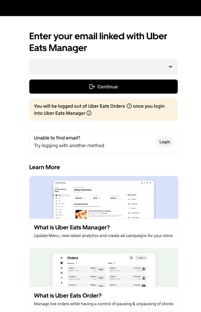Troubleshooting Uber Eats Manager Login Issues | Merchants & restaurants | Uber Help