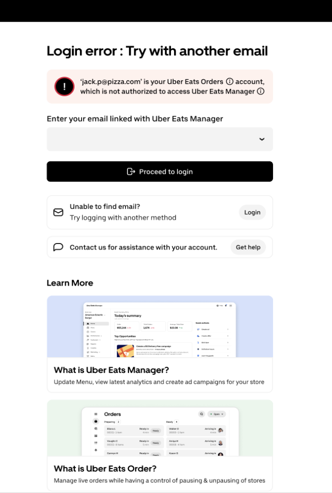 Troubleshooting Uber Eats Manager Login Issues | Merchants & Restaurants | Uber Help
