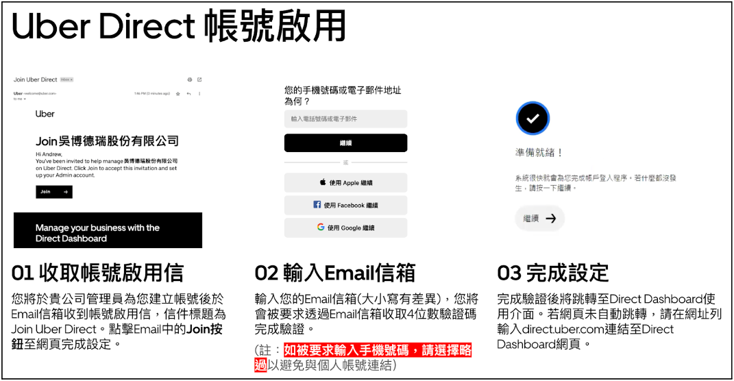 Uber Direct 使用者帳號開通 User Activation | Merchants & Restaurants | Uber Help