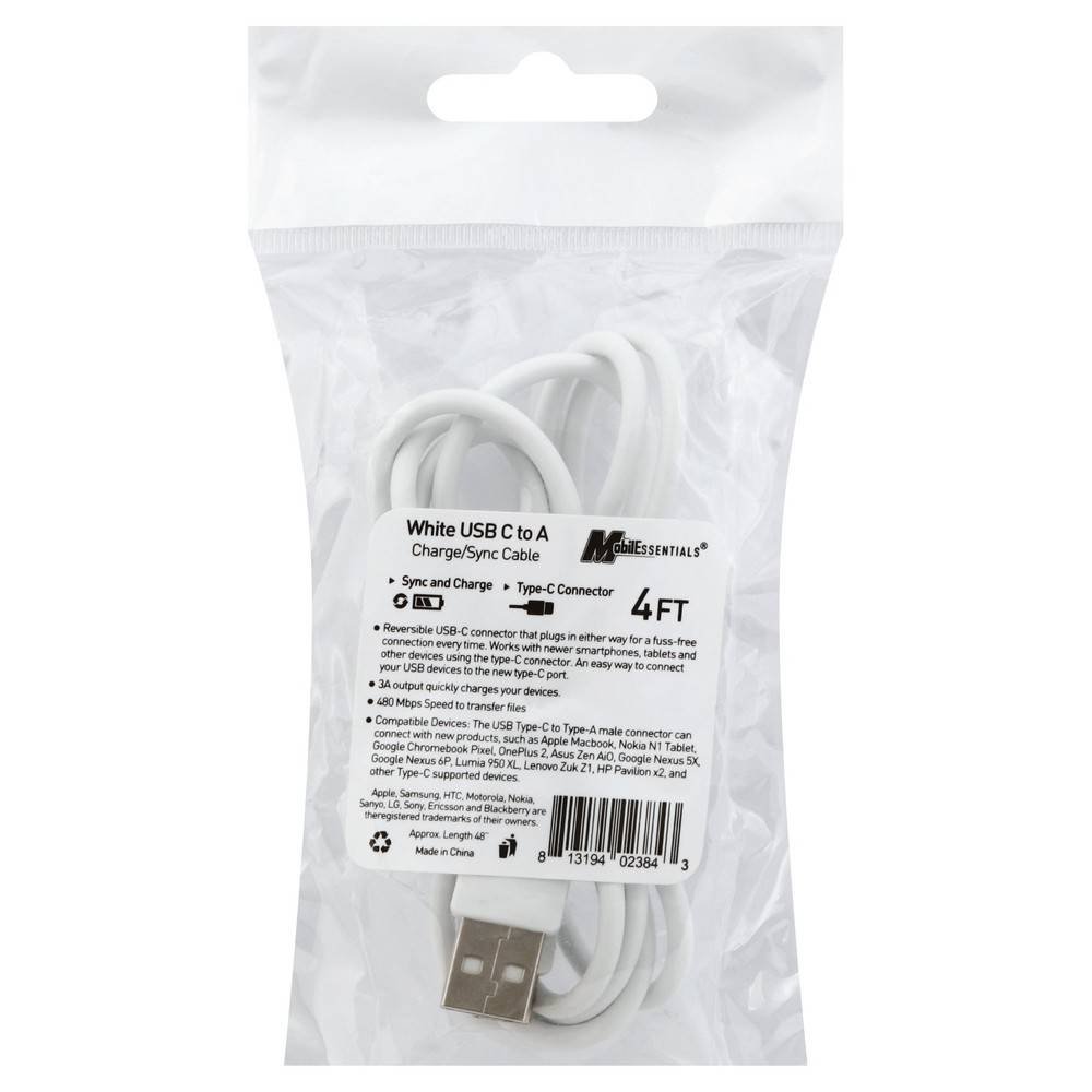 MobilEssentials 4 Ft White Usb C To a Cable - Delivery in Under an Hour ...
