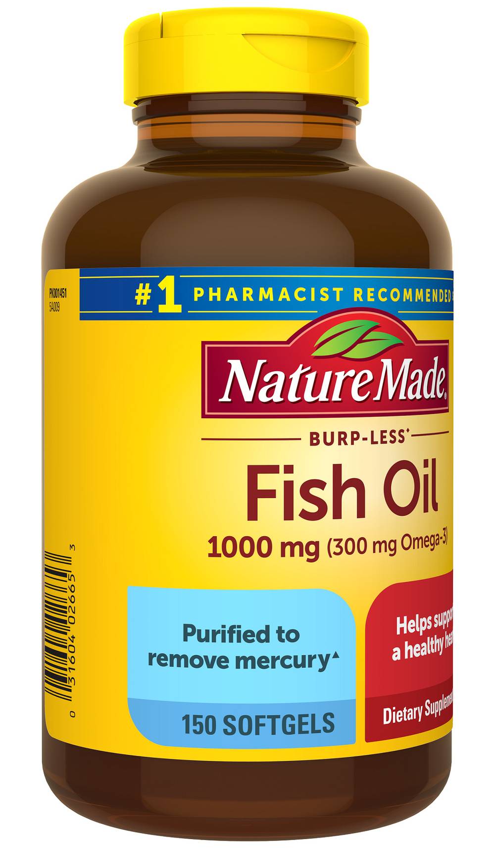 Nature Made Burp-Less Fish Oil 1000 mg Softgels – Daily Health Support ...