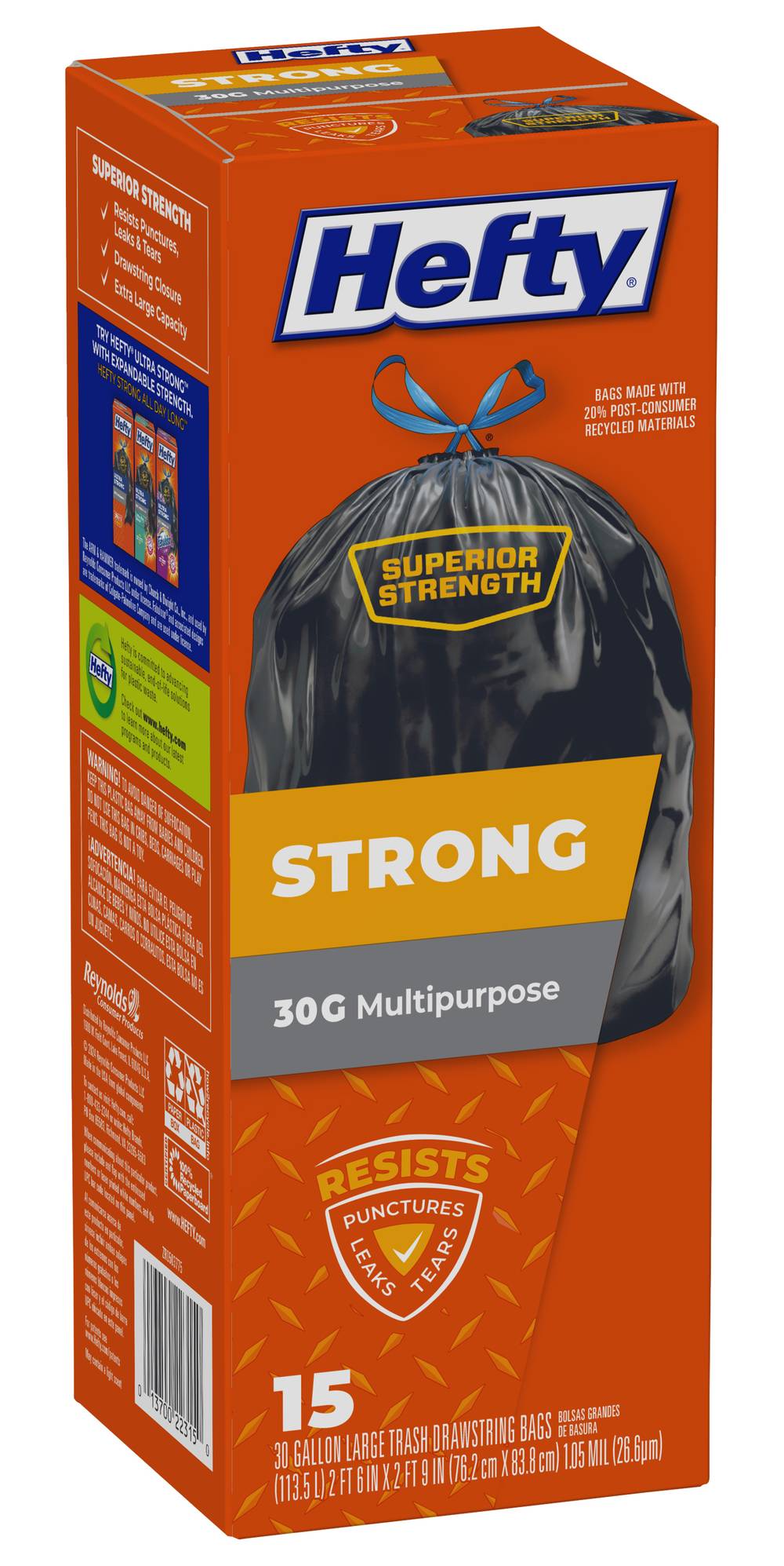 Hefty 30 Gallon Multipurpose Large Drawstring Trash Bags (1 lbs, 15 ct ...