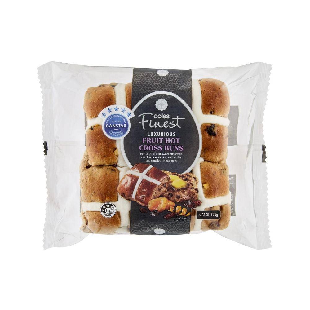 Coles Finest Luxurious Spiced Fruit Hot Cross Buns Delivery Near Me ...
