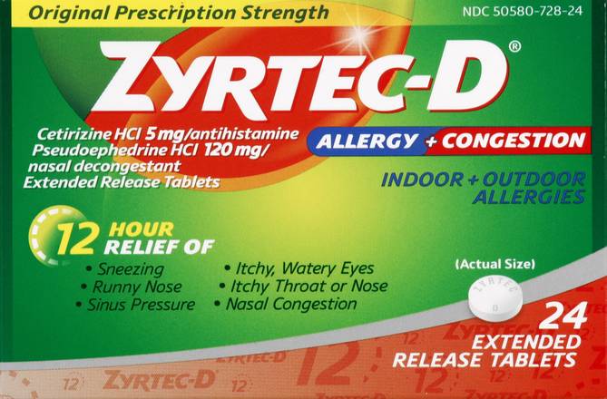 Zyrtec Allergy Relief & Decongestant Relief (24 ct) | Delivery Near You ...