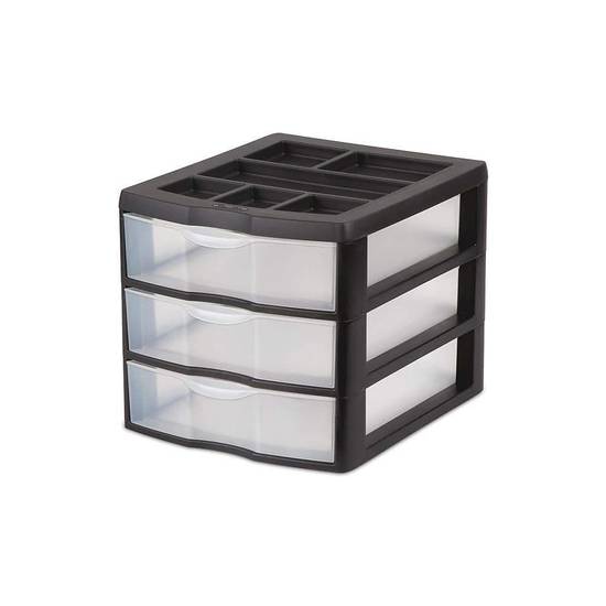 Sterilite Medium 3-drawer Desktop Organizer, Black/Clear Drawers ...
