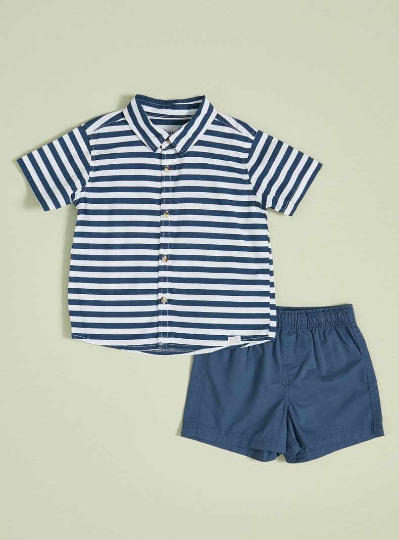 Tribu Conjunto de camisa rayada y short de twill de entrega cerca de mí ...