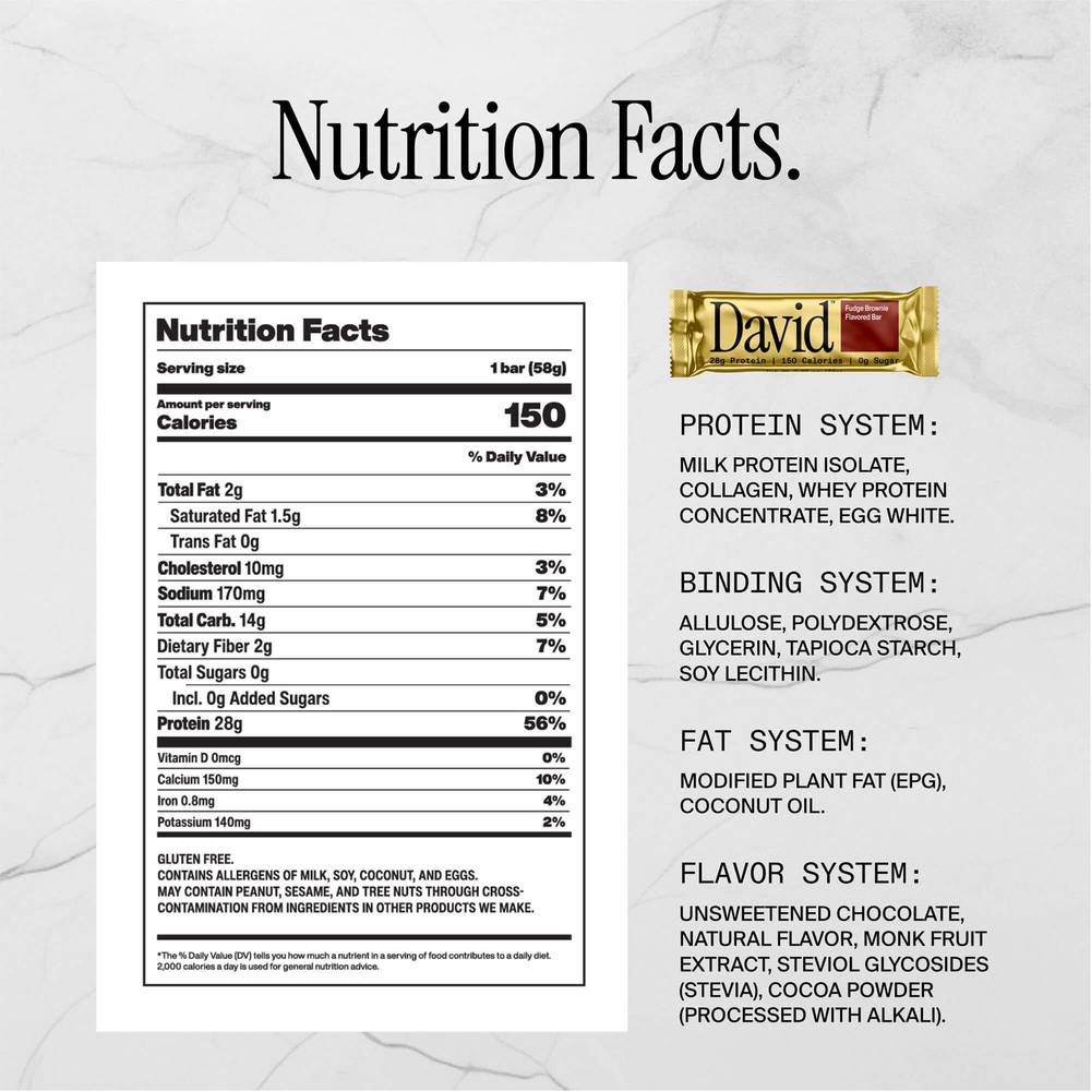 David Protein Bar - 28G Protein - Fudge Brownie (12 Bars) | Postmates