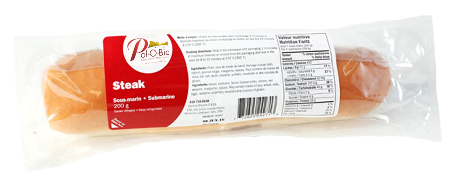 Pol-O-Bic Sandwich sous-marin au steak - steak sub sandwich Delivery ...