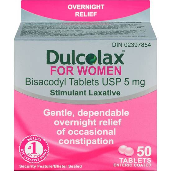 Dulcolax For Women Overnight Relief Bisacodyl Tablets Usp 5 mg (50 ...
