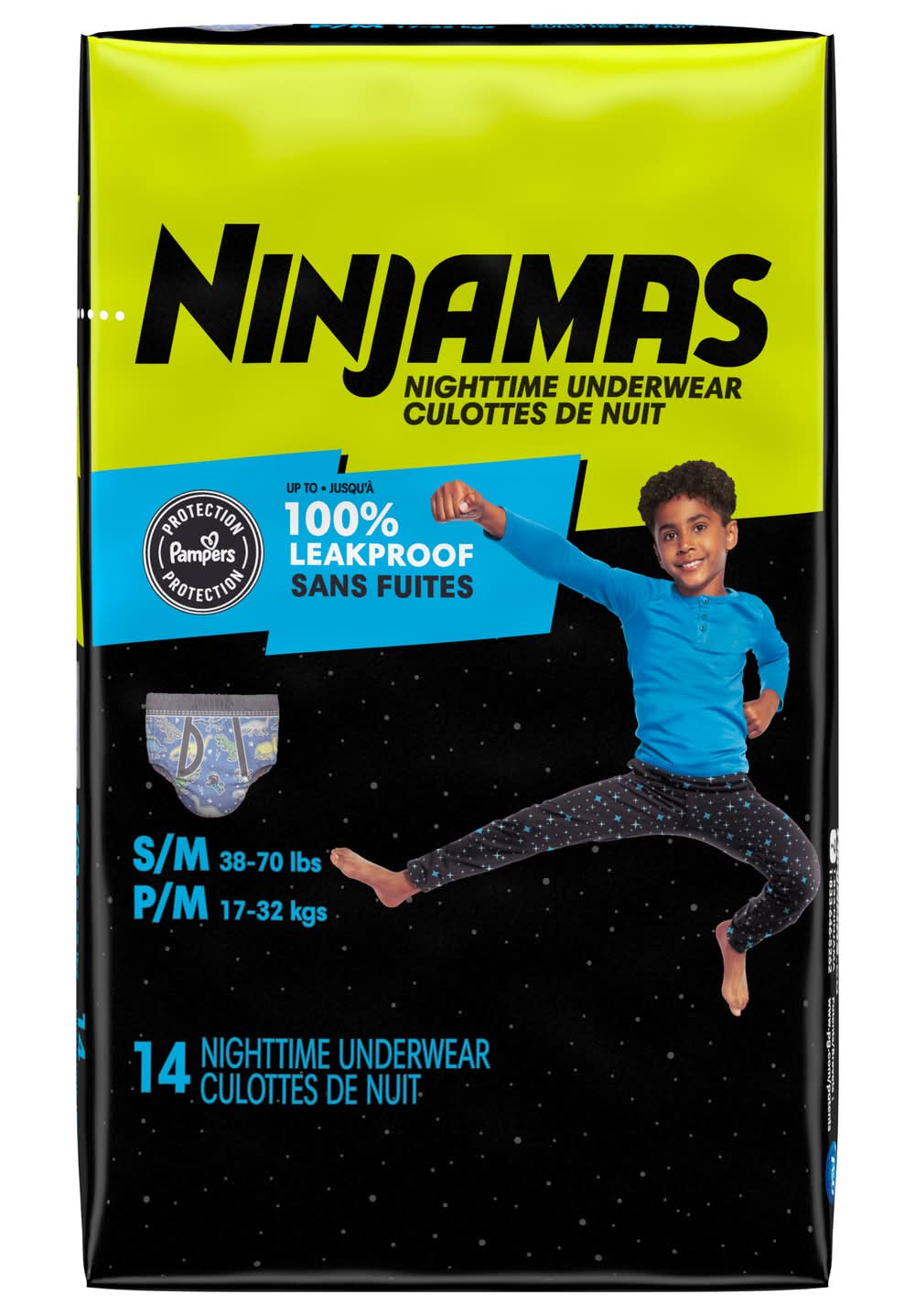 Ninjamas Boy's Odormask Bedwetting Nighttime Underwear, S/M (14 ct ...