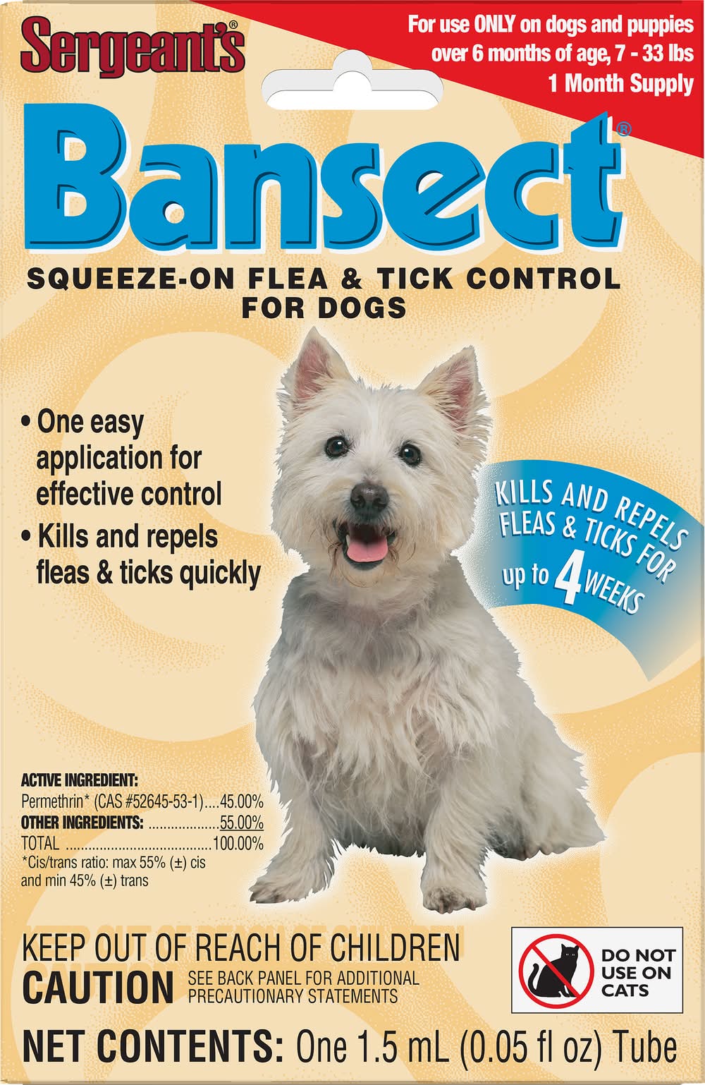 Sergeant's Bansect Squeeze on Flea & Tick Control For Dogs (0.05 fl oz ...
