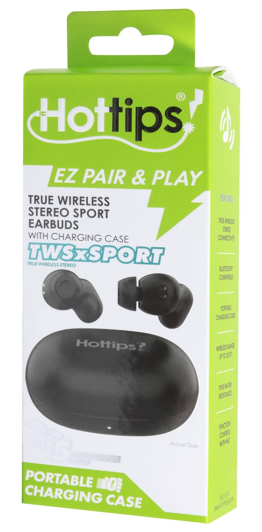 Hottips! True Wireless Stereo Sport Earbuds With Charging Case, Black ...