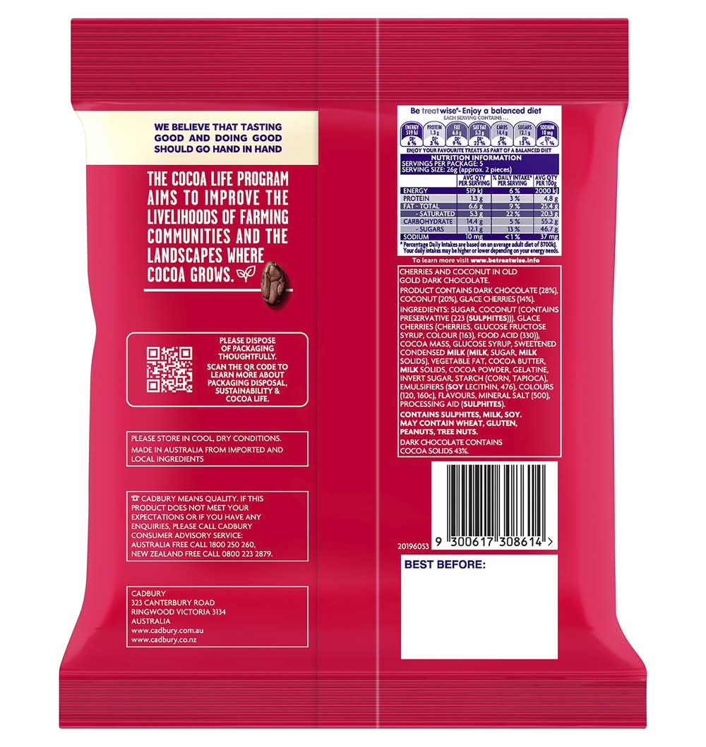 Cadbury Dairy Milk Cherry Ripe Chunks Delivery Near Me | Order Online ...