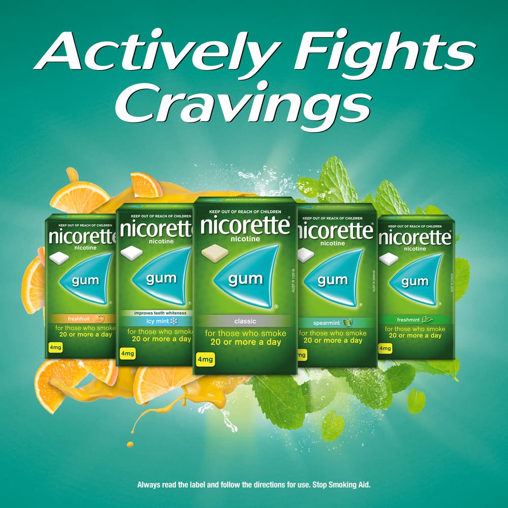 Nicorette Quit Smoking Regular Strength Nicotine Gum Freshfruit ...