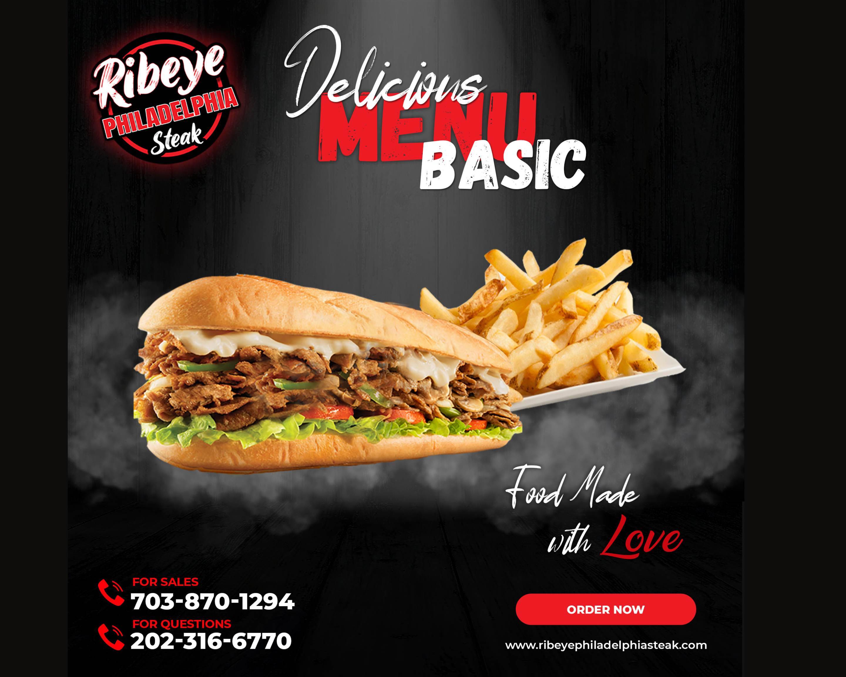 Ribeye Philadelphia Steak (15th Street) Menu Arlington • Order Ribeye ...