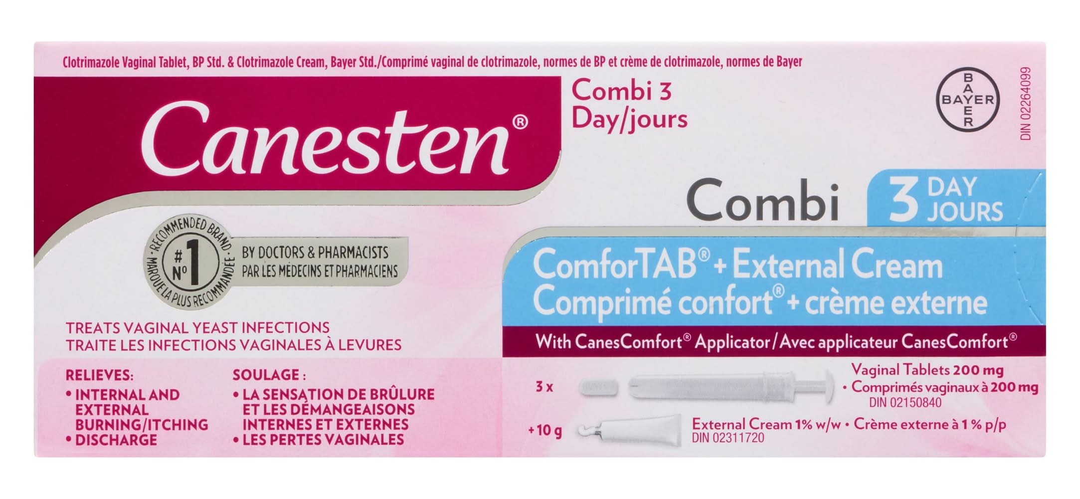 Canesten Trousse de comprimés vaginaux 200 mg et crème externe 1% - kit ...