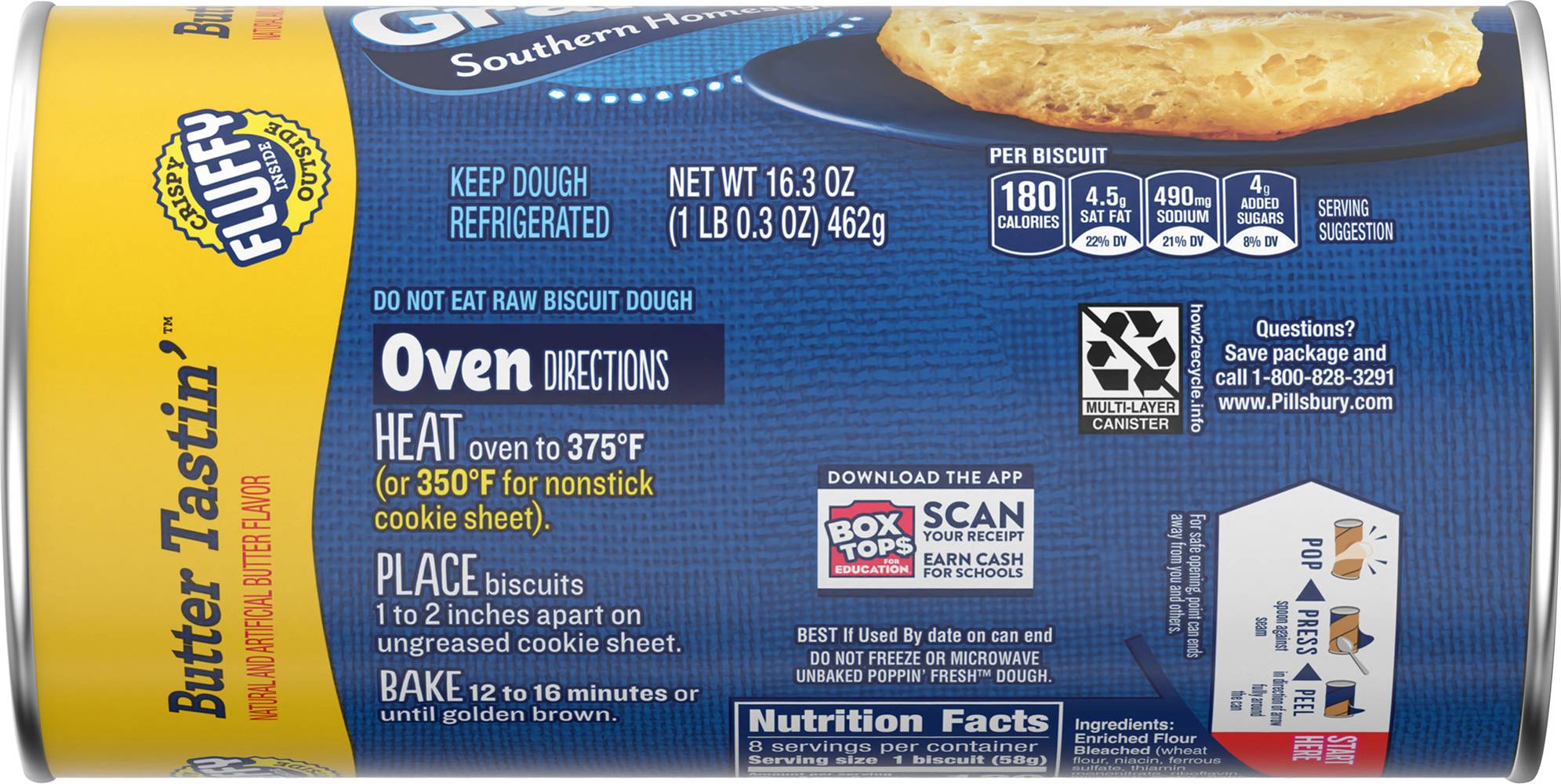 Pillsbury Grands! Southern Homestyle Butter Tastin' Biscuit Dough (16.3 ...