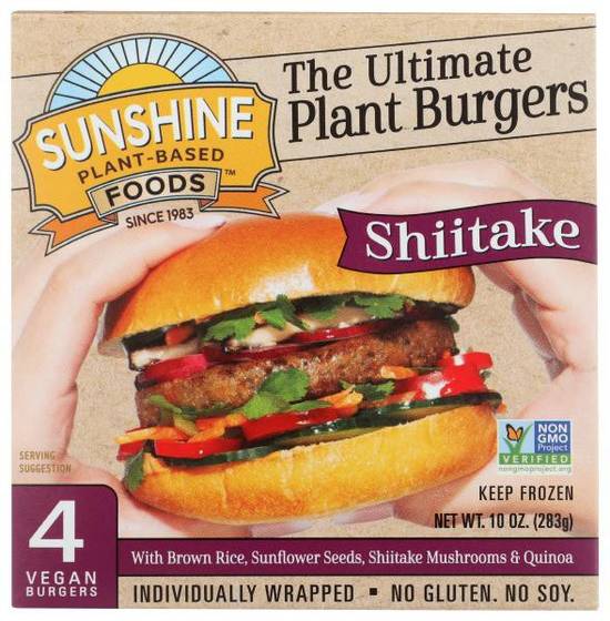 Sunshine Burger Vegan Shiitake Plant-Based Brown Rice Burgers (4 ct ...