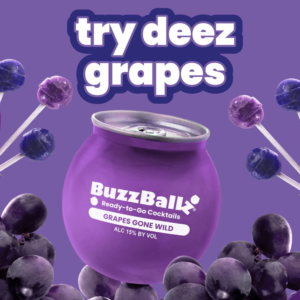 BuzzBallz Ready To Drink Vodka Cocktail, Grapes Gone Wild (200 ml ...