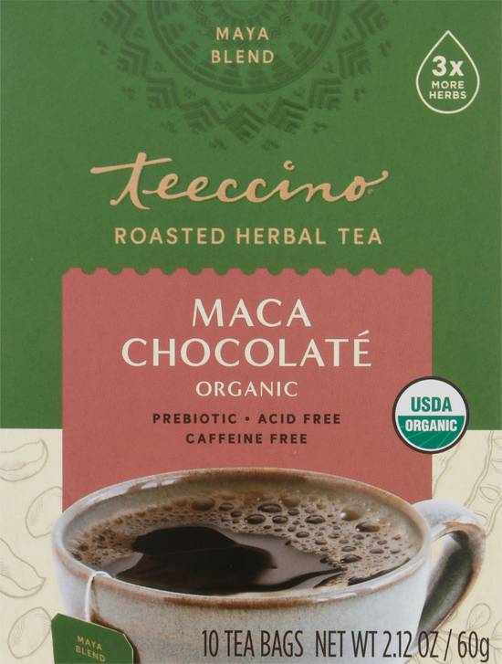 Teeccino Organic Maca Chocolate Roasted Herbal Tea Bags (10 ct, 0.21 oz ...