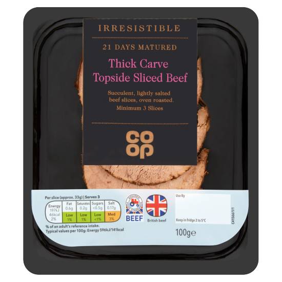 Co-Op Irresistible 21 Days Matured Thick Carve Topside Sliced Beef ...