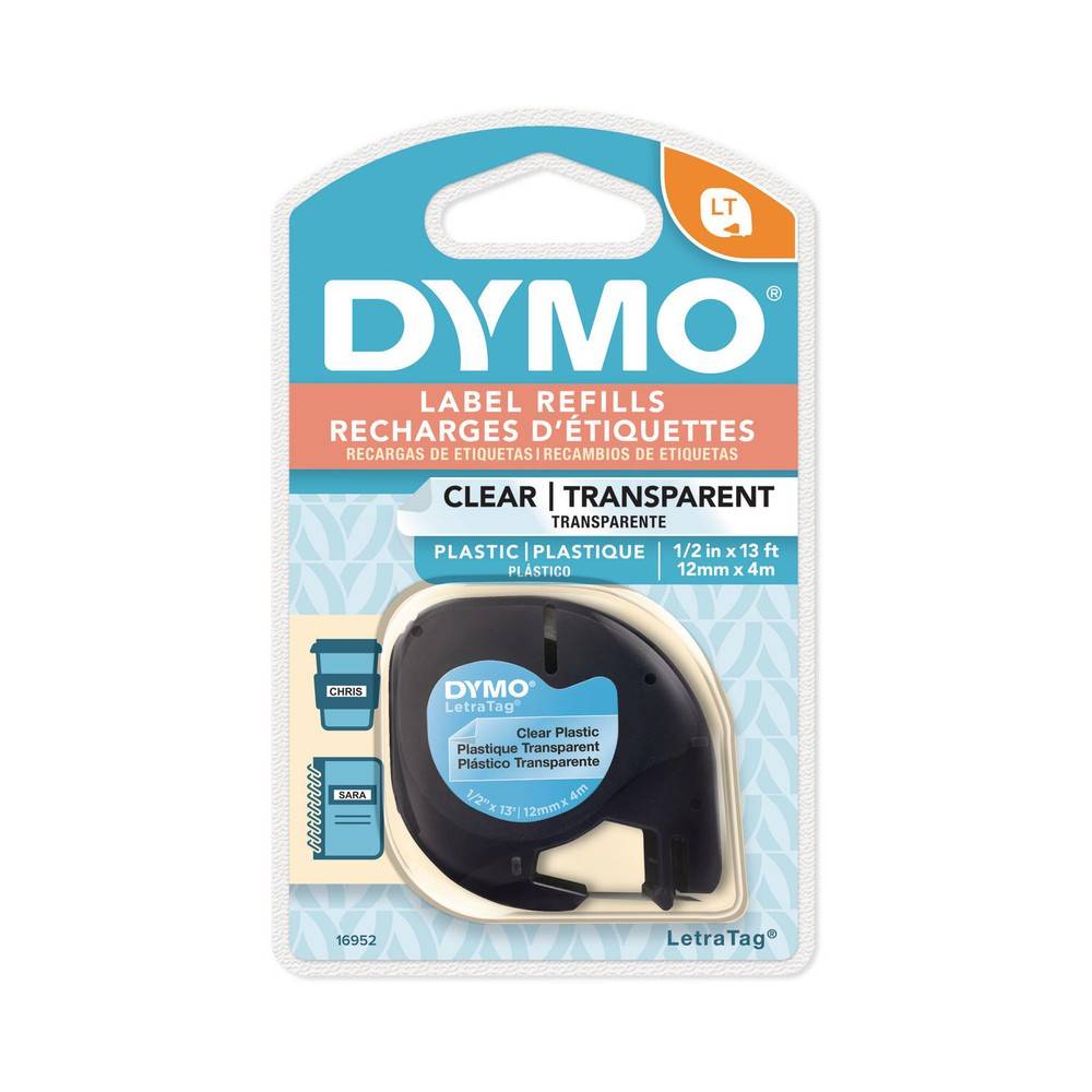 DYMO Ruban d'étiquettes letratag, 12 mm (1/2 po), noir sur transparent ...