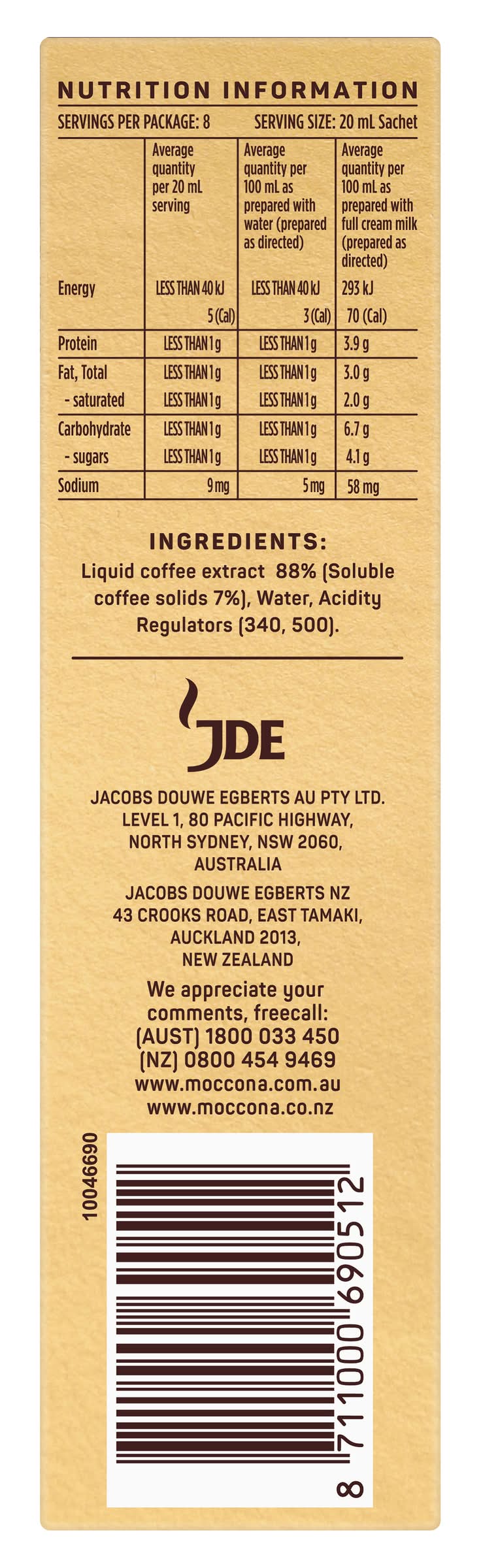 Moccona Dark Roast Liquid Espresso Coffee Sachets Delivery Near Me ...
