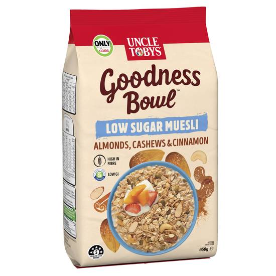Uncle Tobys Goodness Bowl Low Sugar Muesli Almonds and Cashews ...