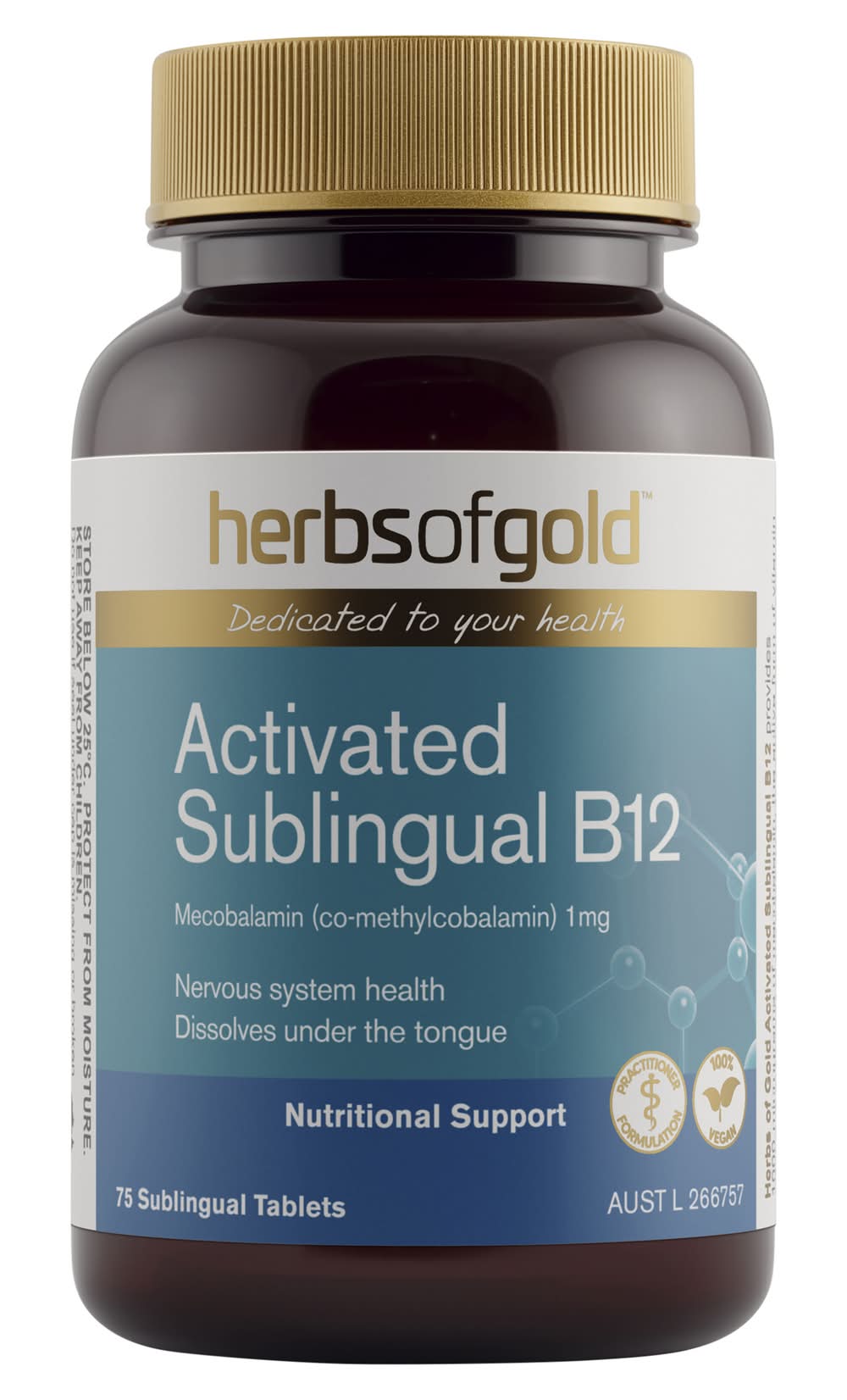 Herbs of Gold Activated Sublingual B12 Nutritional Support Tablets ...