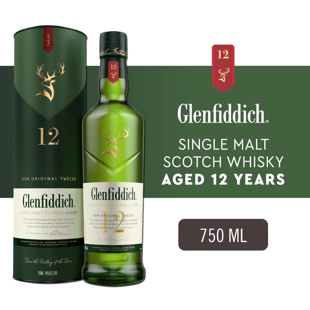 Glenfiddich 12 Year Old Single Malt Scotch Whisky - Delivery in Under an Hour | Scotch Whisky ...