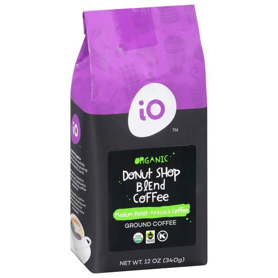 Io Organic Donut Shop Blend Medium Roast Ground Coffee (12 oz ...