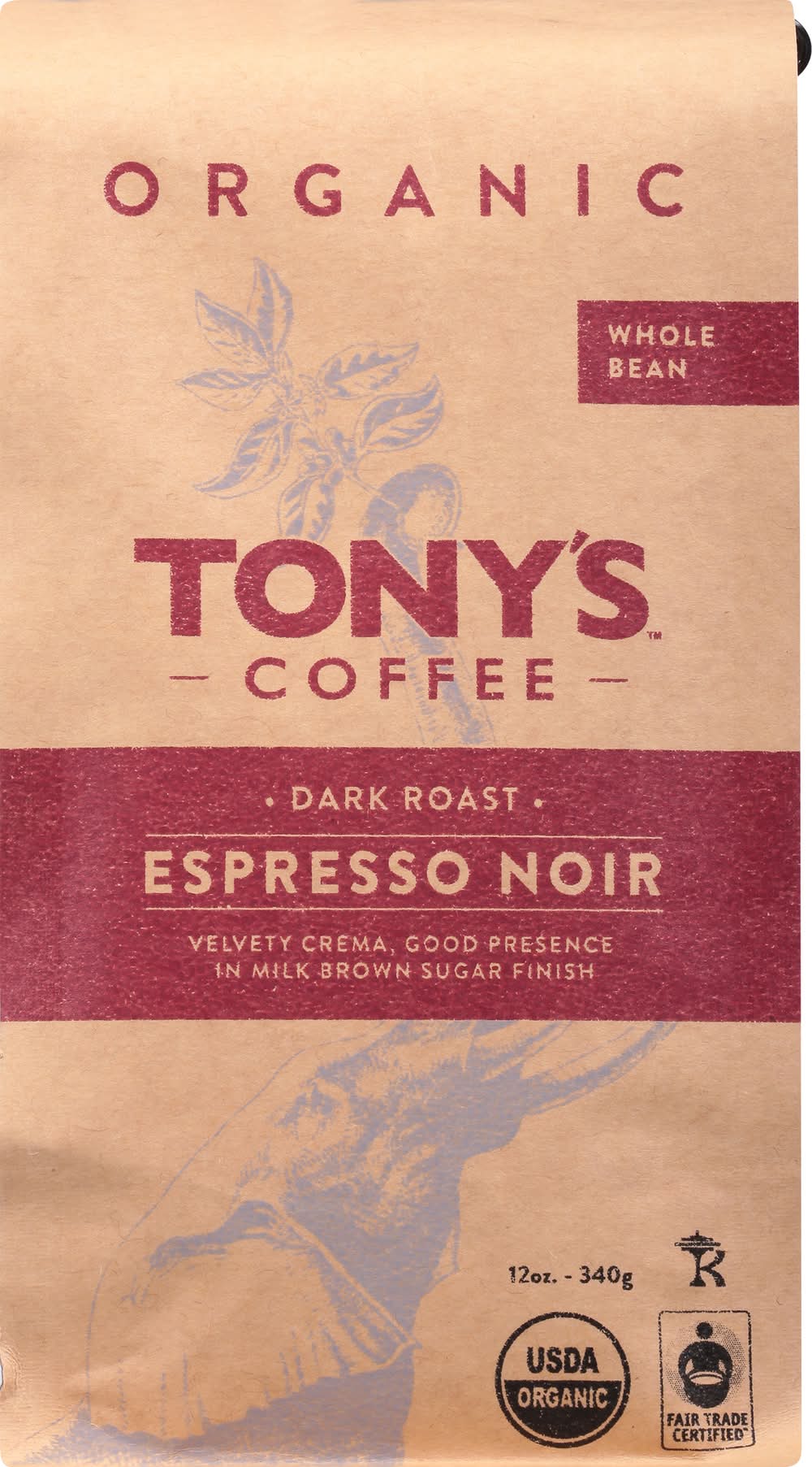 Tony's Coffee Espresso Noir Dark Roast Whole Bean Coffee (12 oz ...