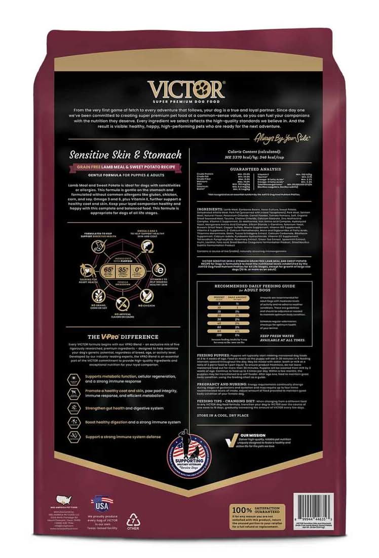 Victor Sensitive Skin & Stomach Lamb Meal & Sweet Potato Dry Dog Food ...