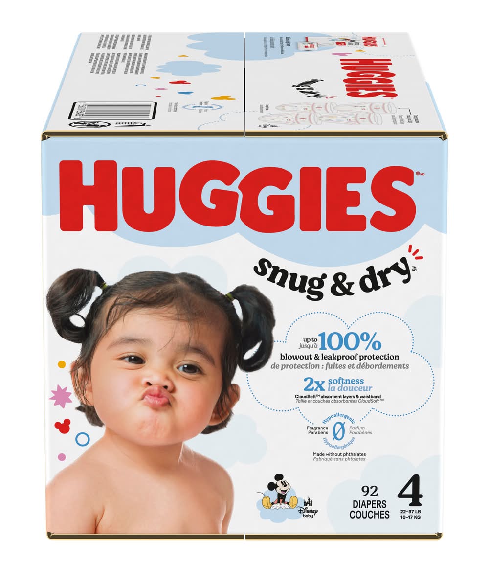 Huggies Snug & Dry Baby Diapers, Size 4 (92 ct) | Postmates