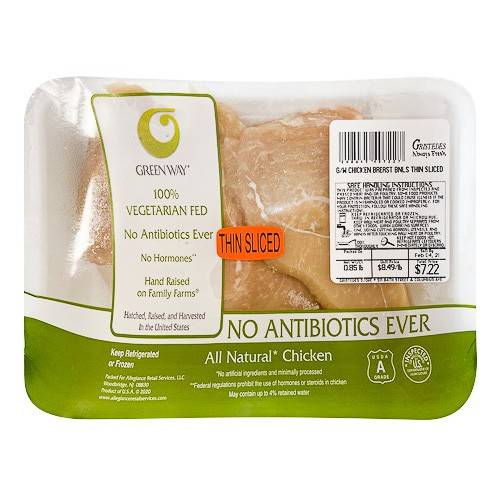 Green Way · Chicken Breast Boneless Skinless Thin Sliced (approx 1 lb ...