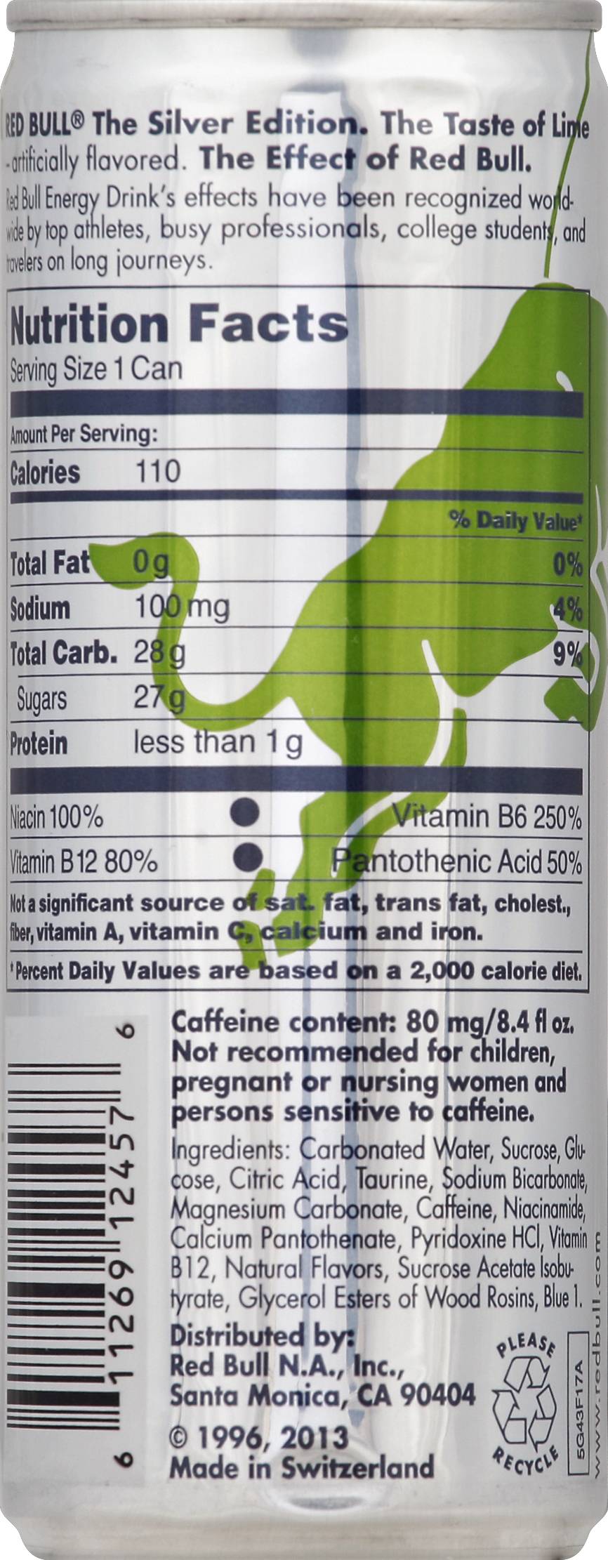 Red Bull Nutrition Label