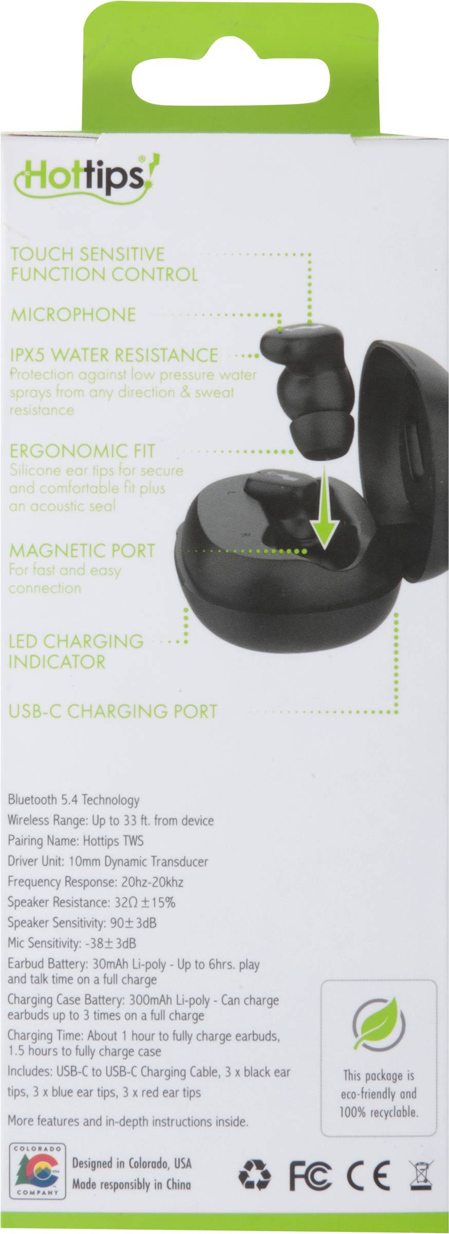 Hottips! True Wireless Stereo Sport Earbuds With Charging Case, Black ...