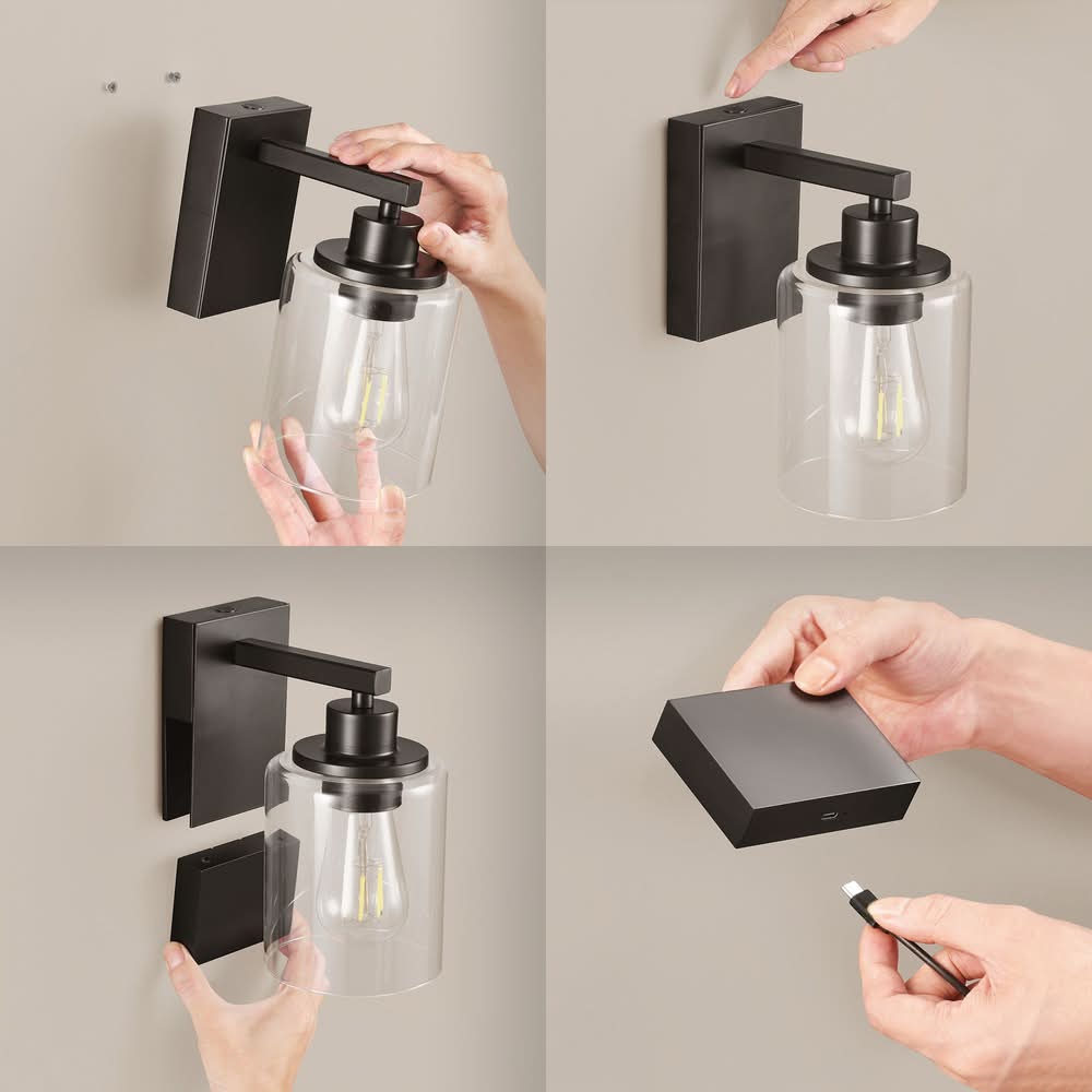 Globe Electric Rechargeable Glass Wall Sconce Led 2w 250 Lumens ...