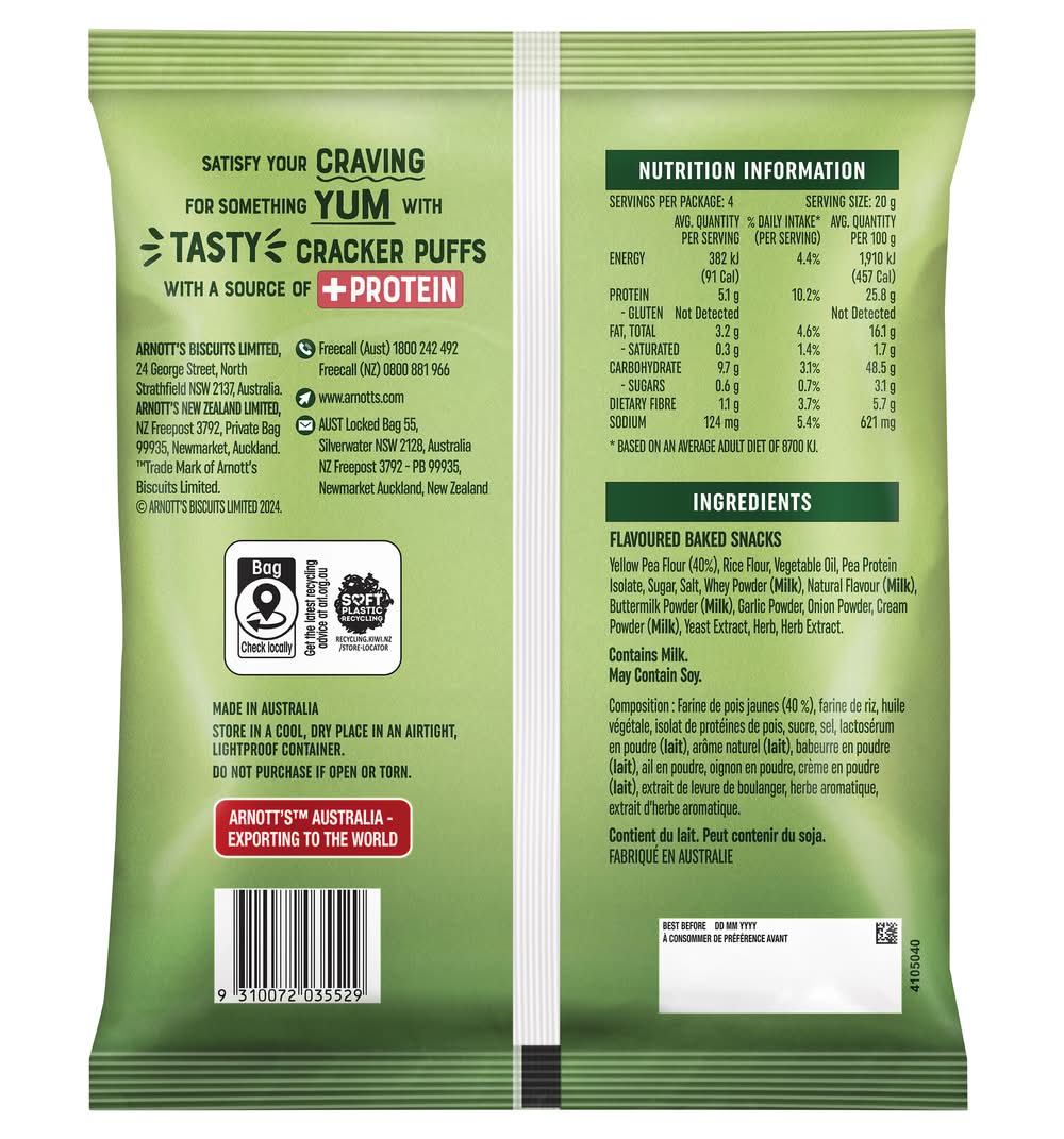 Arnott's Snack Right +Protein Cracker Puffs Delivery Near Me | Order ...