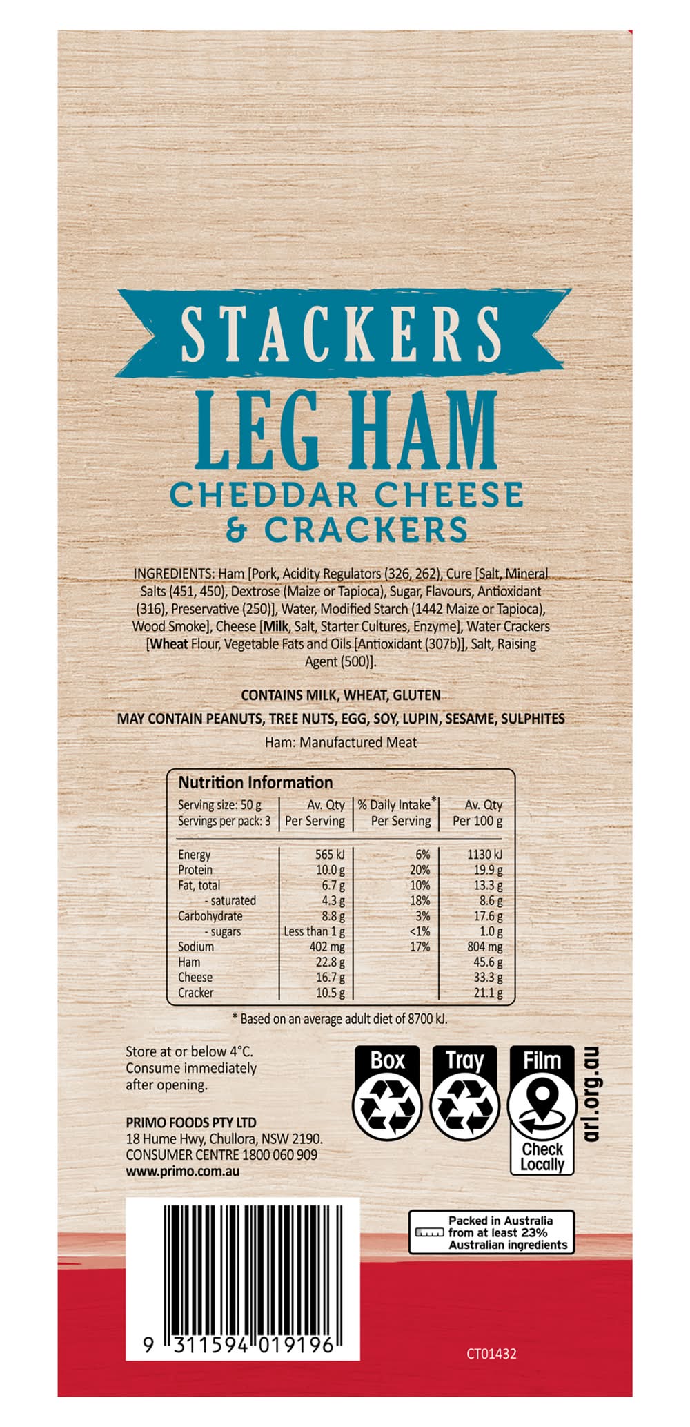 Primo Stackers Leg Ham Cheddar Cheese & Crackers Delivery Near Me ...