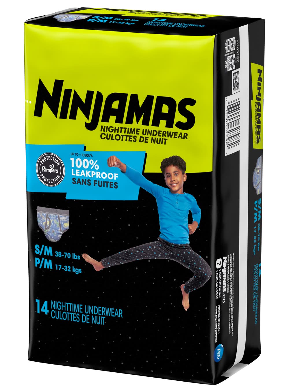 Ninjamas Boy's Odormask Bedwetting Nighttime Underwear, S/M (14 ct ...