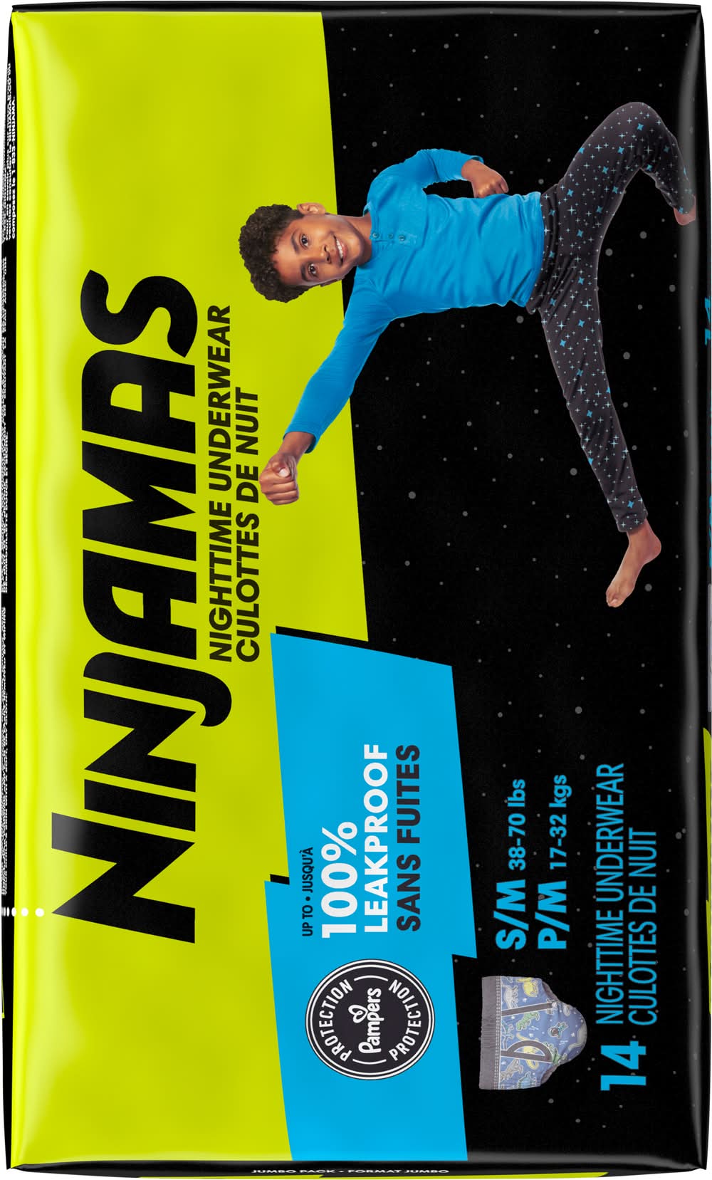 Ninjamas Boy's Odormask Bedwetting Nighttime Underwear, S/M (14 ct ...