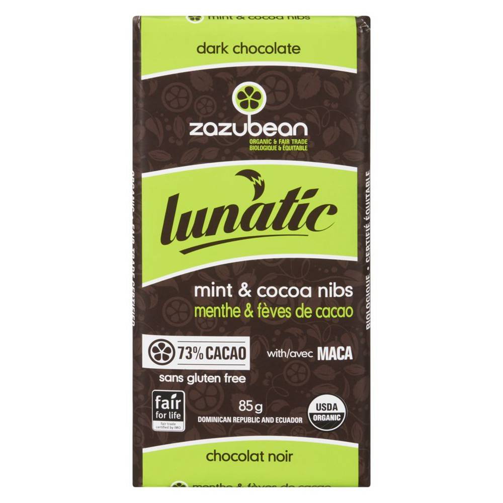 Zazubean Organic Lunatic Dark Chocolate Mint & Cocoa Nibs - Delivery in ...