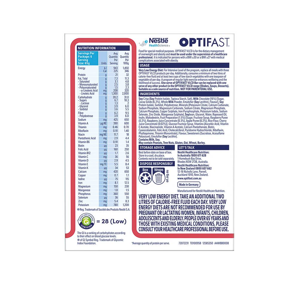 Optifast Nestle Optifast Vlcd Snack Bar Healthcare Nutrition Berry ...