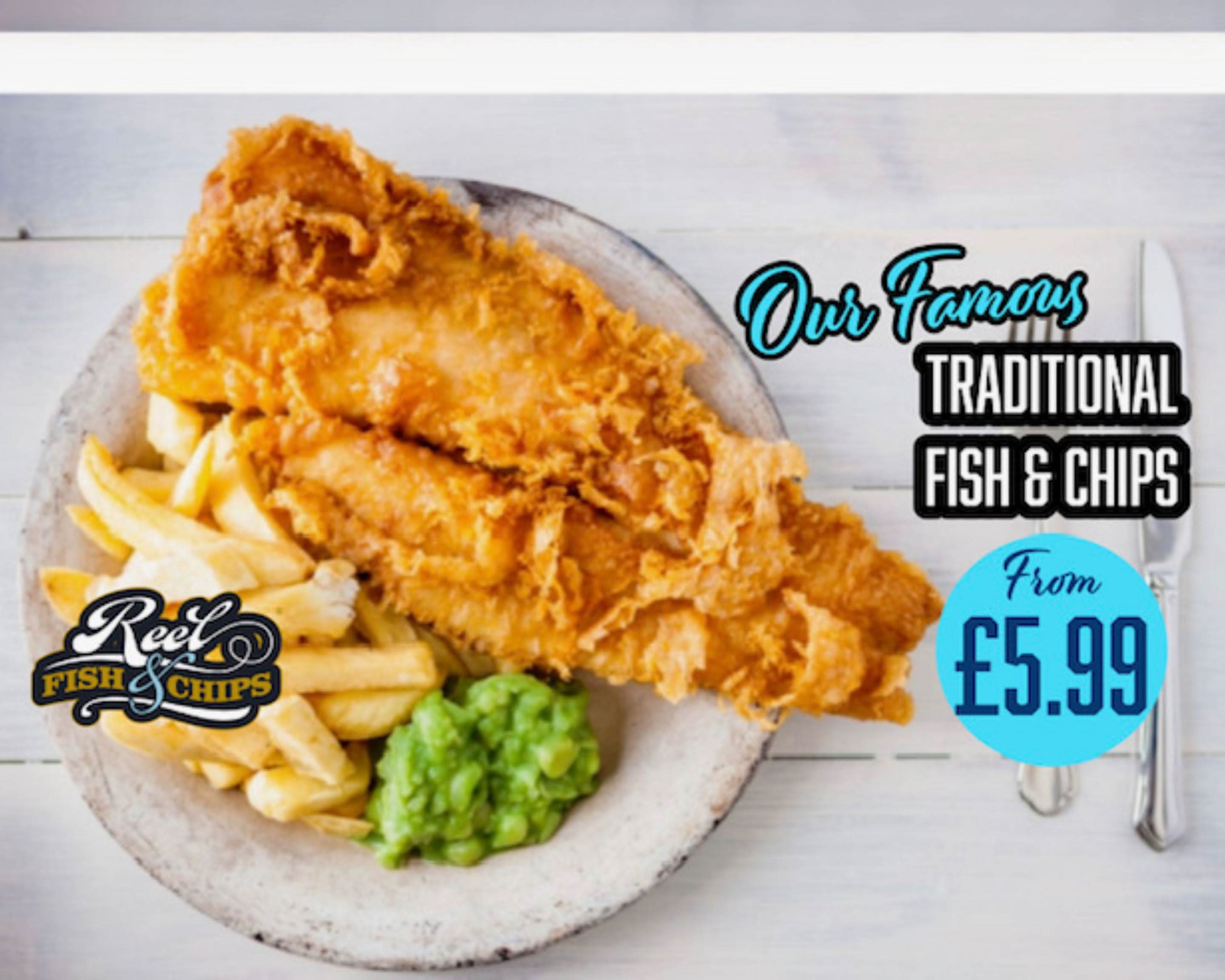 Reel Fish & Chips Menu & Prices - Oldham Delivery - Order with Uber Eats