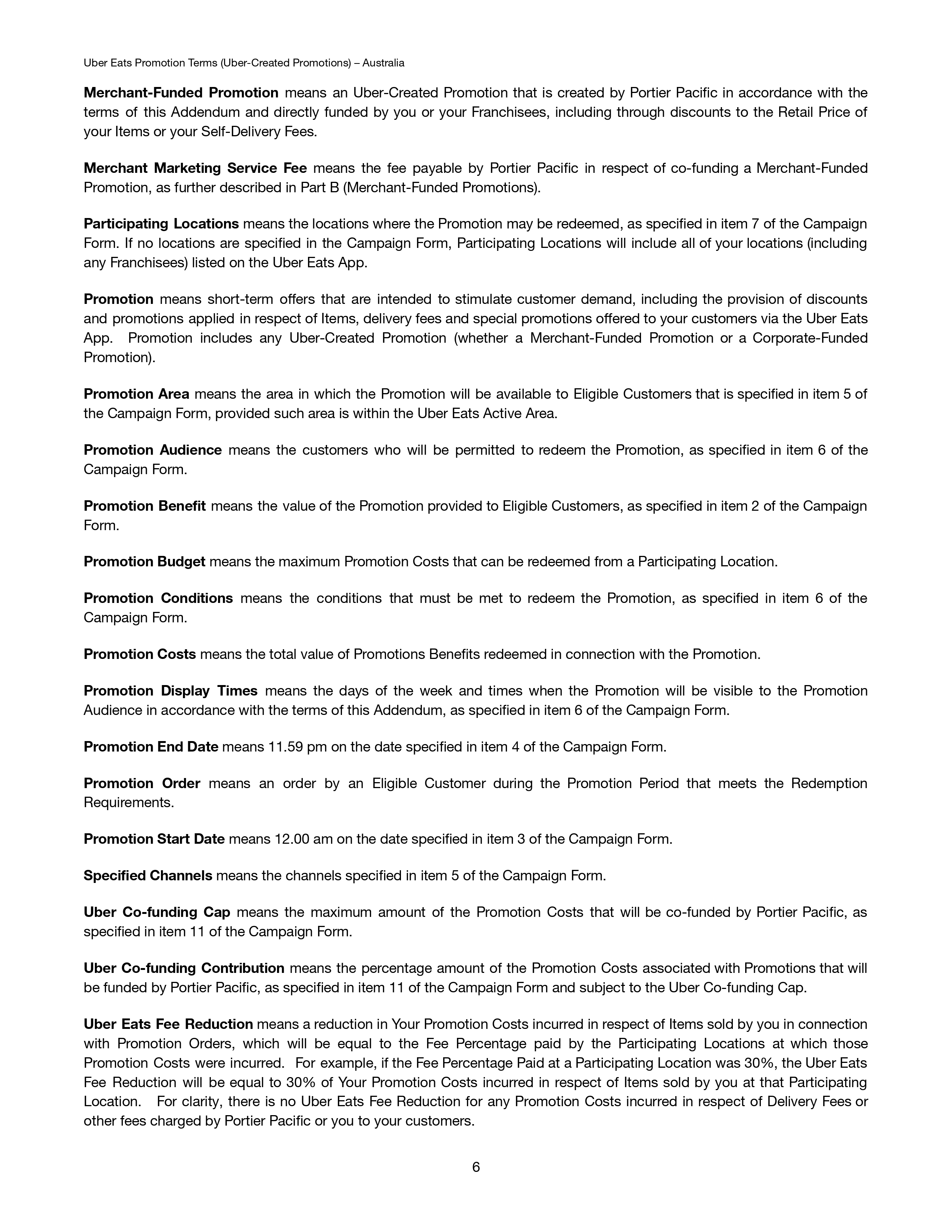 Uber Eats Promotion Terms (Uber-Created Promotions) Addendum – Australia